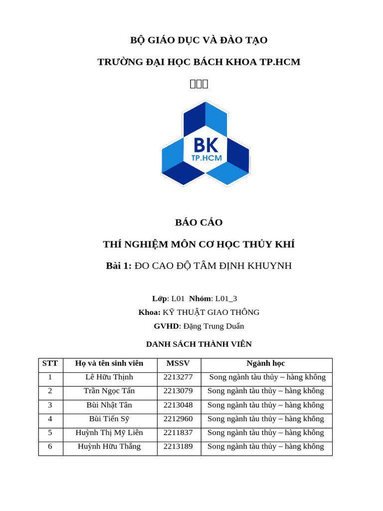 L01 - 3 - Bài TN TH y Tĩnh | PDF