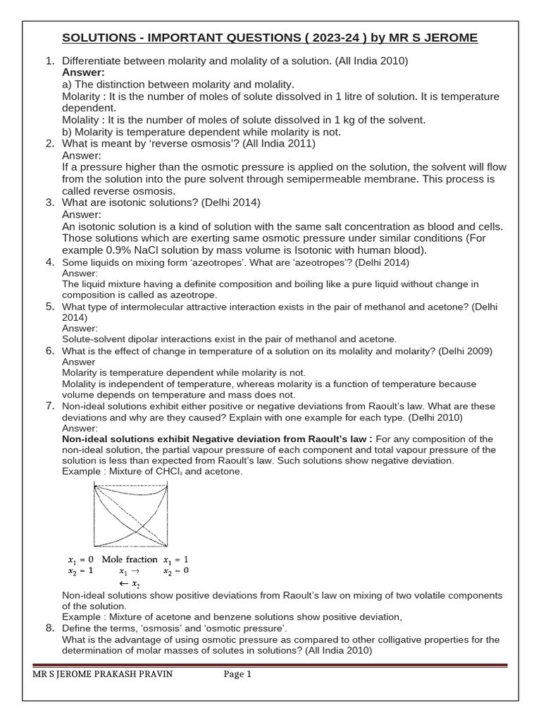 Chemistry Exam Prep: Key Questions | PDF | Osmosis | Phases Of Matter
