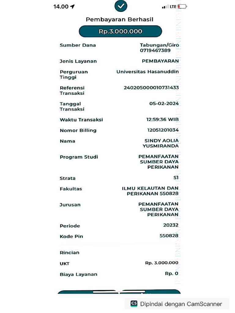 Slip Pembayaran UKT Terakhir | PDF