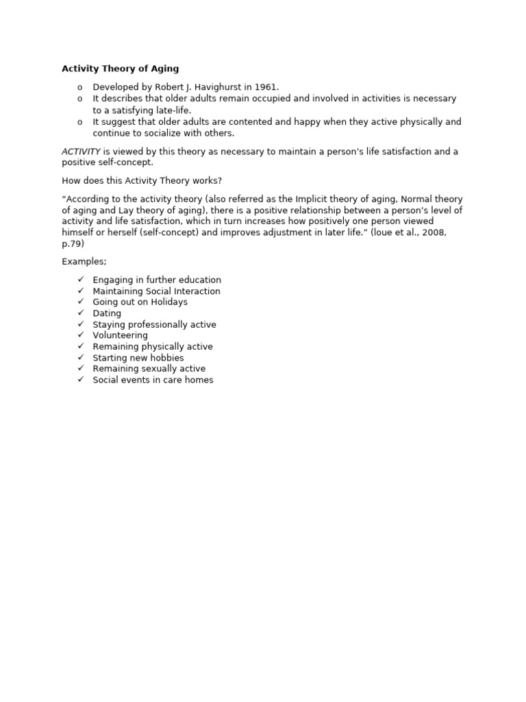 Activity Theory of Aging | PDF Activity Theory of Aging | PDF