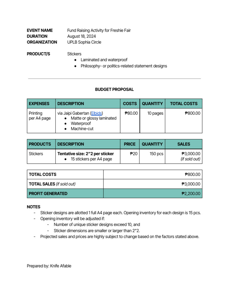 Stickers - FRA Budget Proposal Knife | PDF