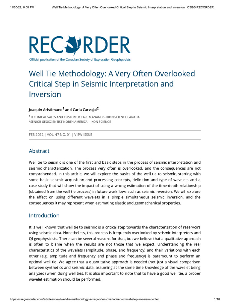 Well Tie Methodology - A Very Often Overlooked Critical Step in Seismic Interpretation and ...