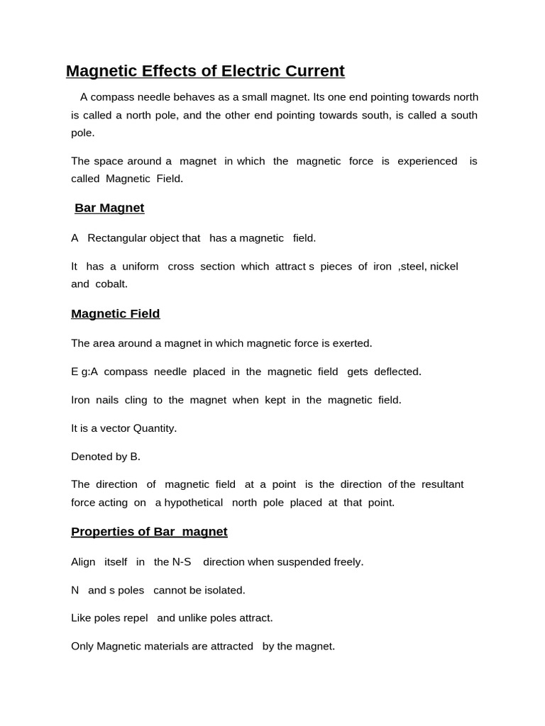 Magnetic Effects of Electric Current Explained | PDF | Magnetic Field ...