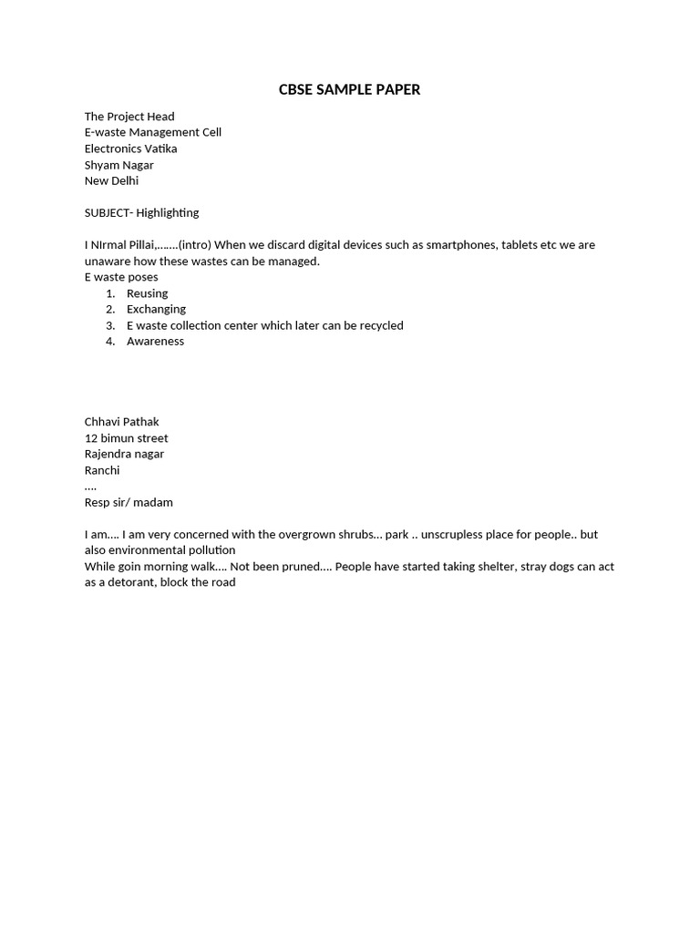 Cbse Sample Paper | PDF