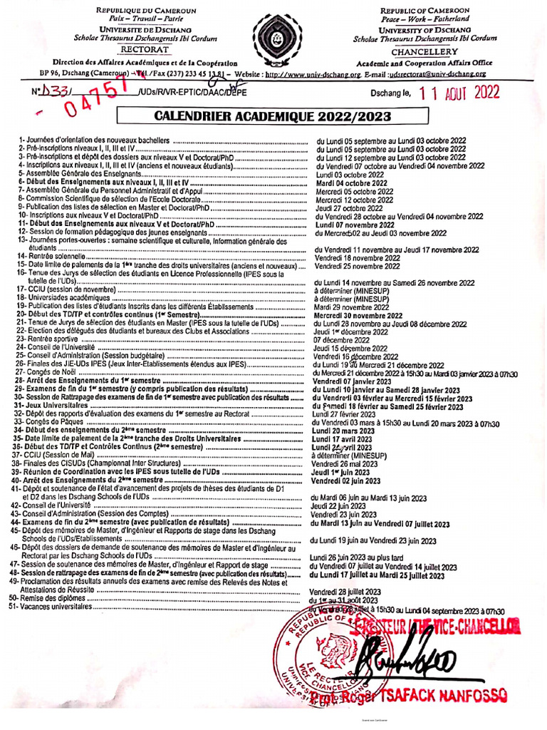 Calendrier Académique 2022-2023 | PDF