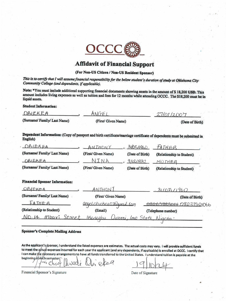 Affidavit of Financial Support | PDF