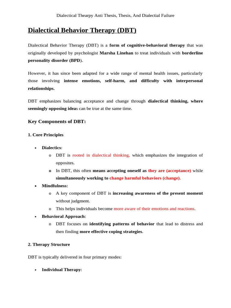 Dialectical Behavior Therapy | PDF | Dialectical Behavior Therapy | Psychotherapy