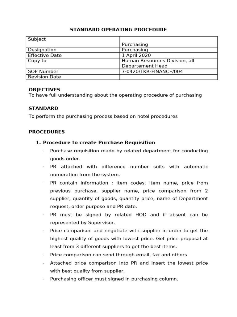 SOP Purchasing | PDF | Prices | Business