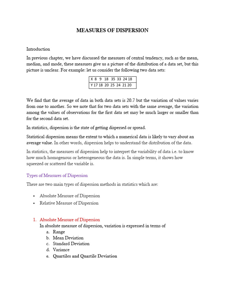 Measures of Dispersion Explained | PDF | Statistical Dispersion | Statistics