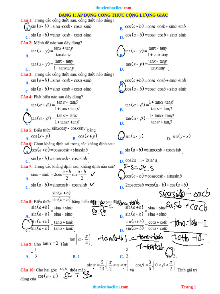 BT Công TH C C NG Lư NG Giác | PDF
