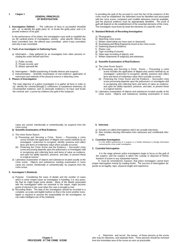 General Principles of Investigation | PDF | Crime Scene | Witness