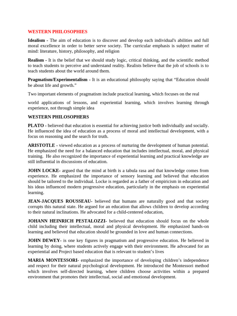 Western Philosophies (Quiz) | PDF | Philosophy Of Education | Western ...