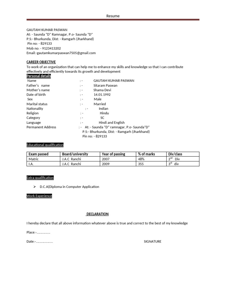 Gautam Kumar Paswan Resume | PDF