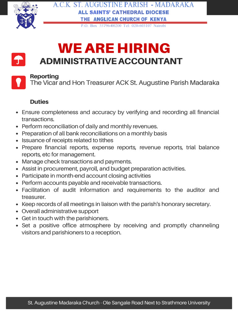 Hiring Administrative Accountant at St. Augustine | PDF