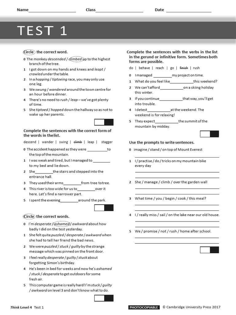 Think Level 4 Unit Test 1 | PDF