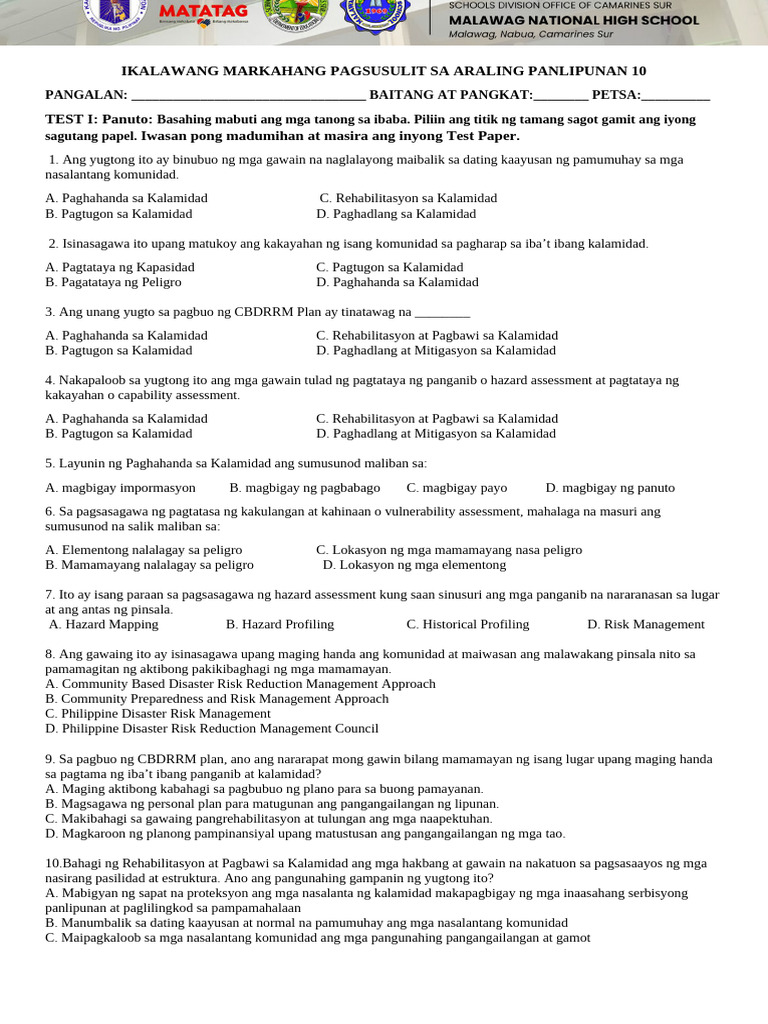 2nd Quarter Exam in AP10 | PDF