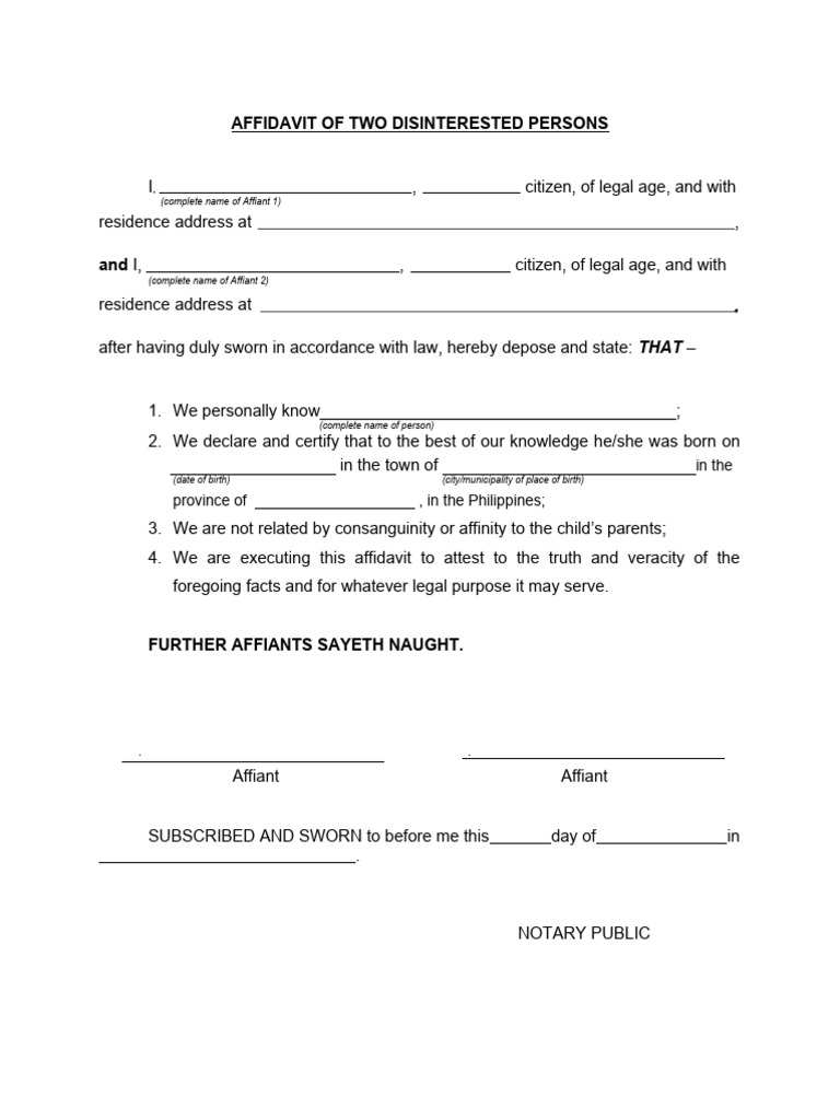 Affidavit of Two Disinterested Persons | PDF