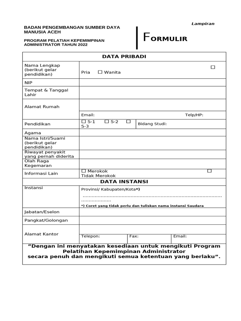 Lampiran II Form Kesediaan1 | PDF