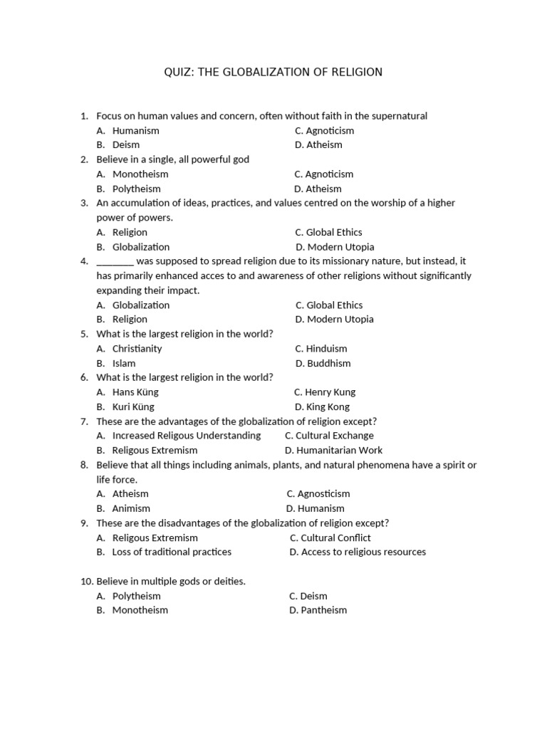 QUIZ Contemp | PDF | Polytheism | Monotheism