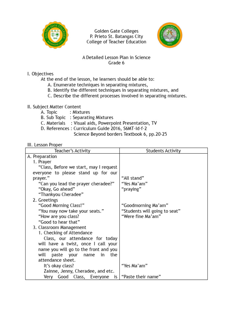 Lesson Plan in Science | PDF | Filtration | Solubility
