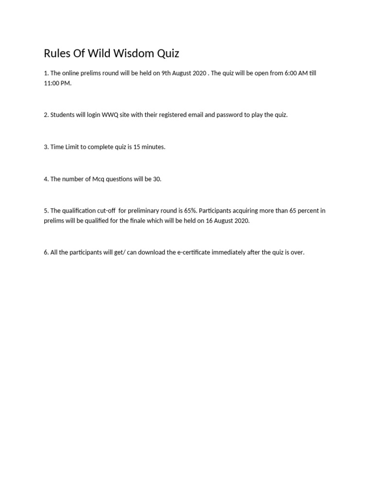 Rules of Wild Wisdom Quiz | PDF