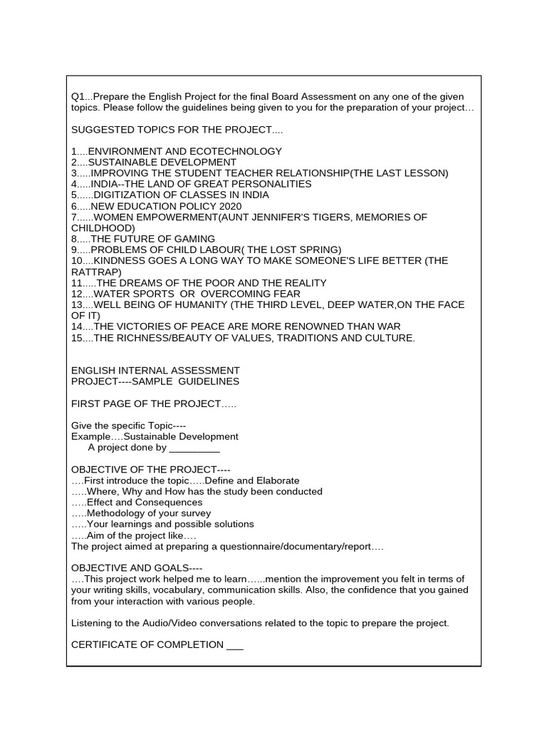 English Project Topics & Guidelines | PDF | Behavior Modification ...