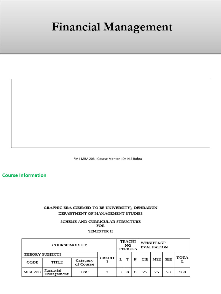 FM Unit 01 (MBA 203) | PDF | Present Value | Time Value Of Money