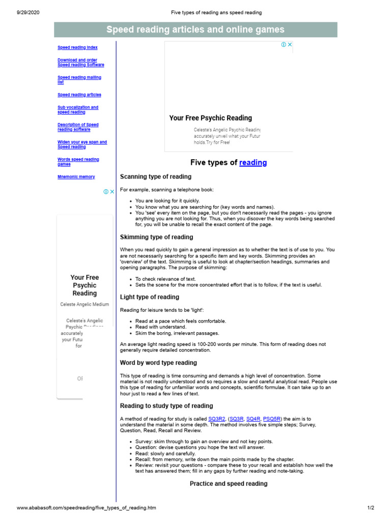 Week 004-008 Five Types of Reading and Speed Reading 2 | PDF | Speed ...