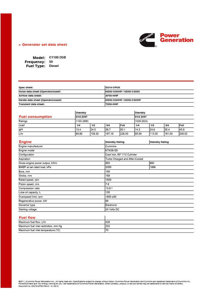 Spec Tech C1100D5 | PDF | Electric Generator | Electrical Engineering