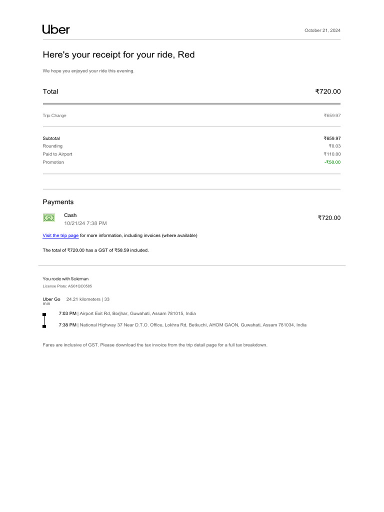 Uber Receipt 21oct2024 193833 | PDF