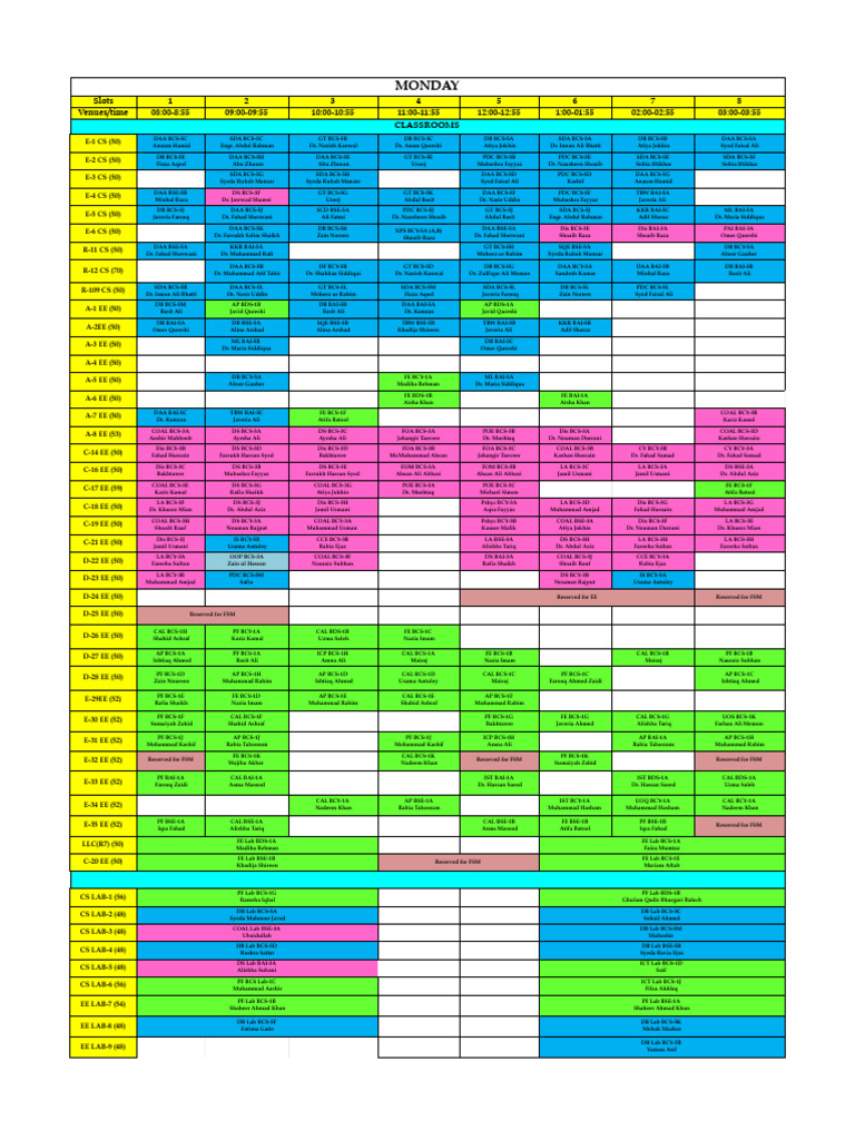 FAST School of Computing - Fall 2024 TimeTable V1 | PDF
