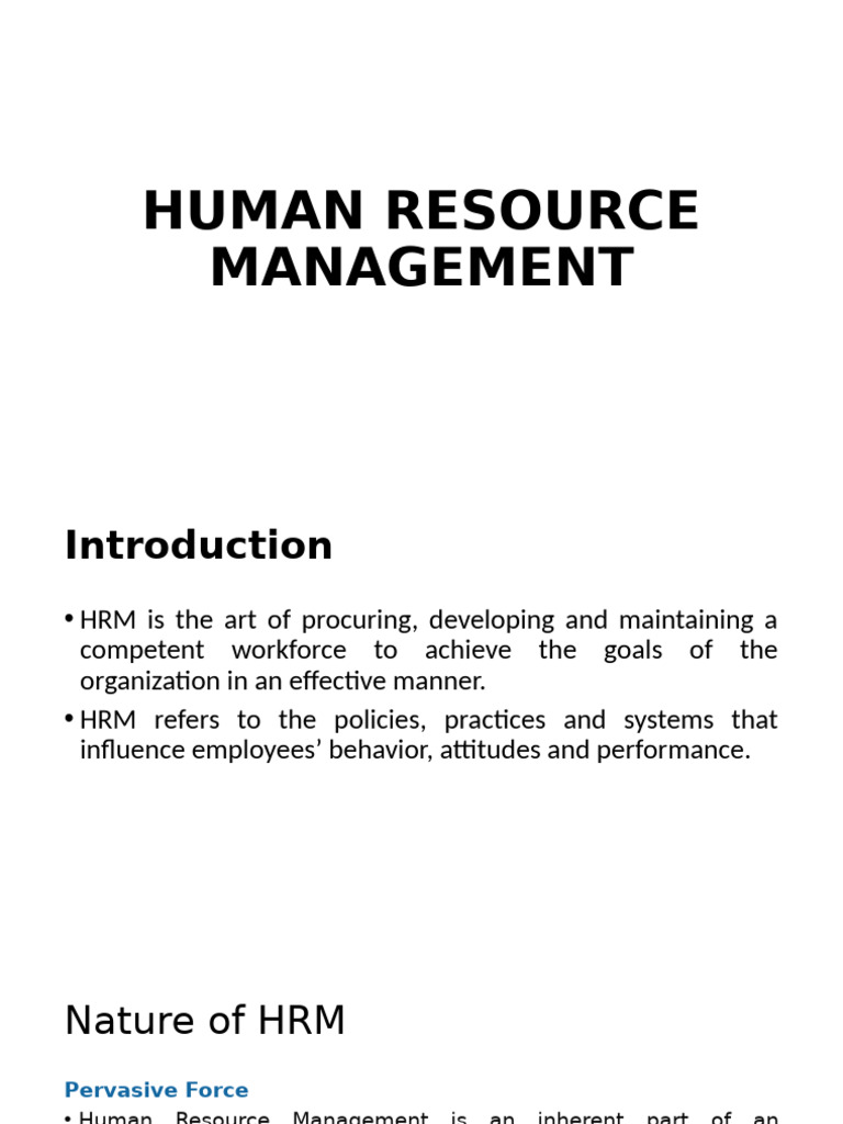 Introduction of HRM, Its Nature | PDF | Human Resource Management | Goal