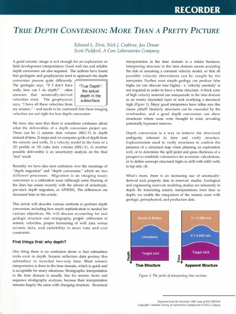 True Depth Conversion CSEGRecorder Nov 2001 | PDF | Reflection ...