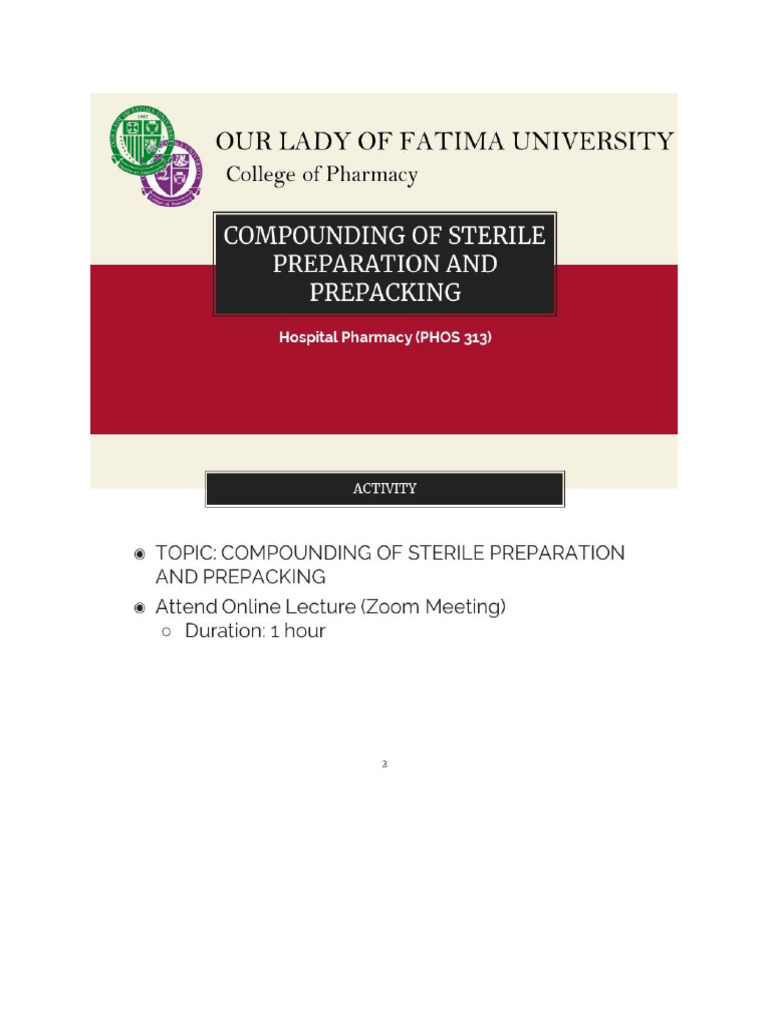 Module 9 Compounding of Sterile Preparations and Pre-Packing | PDF