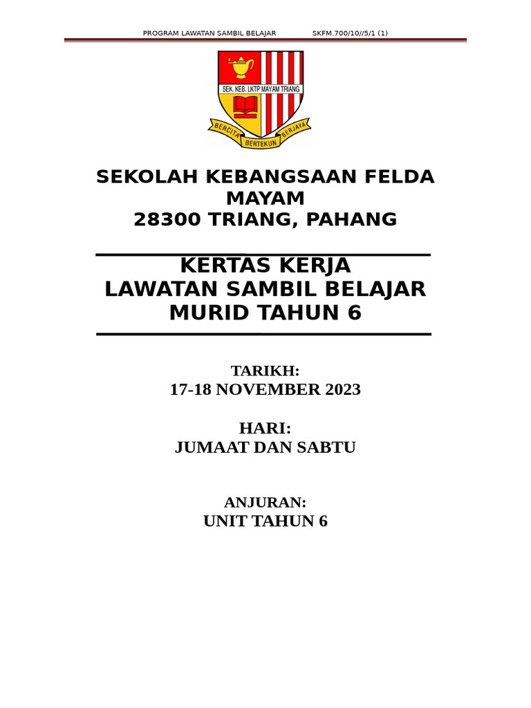 Kertas Kerja Lawatan | PDF