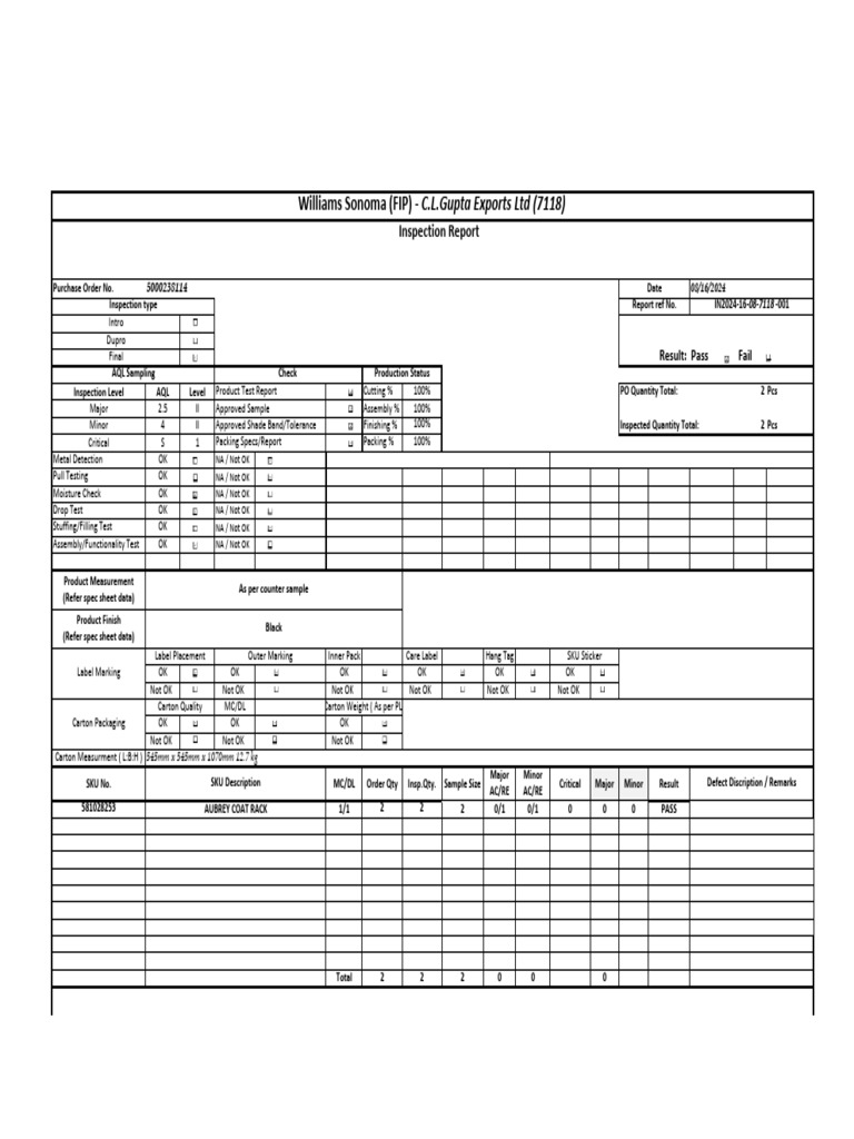 Product Inspection Report Summary | PDF