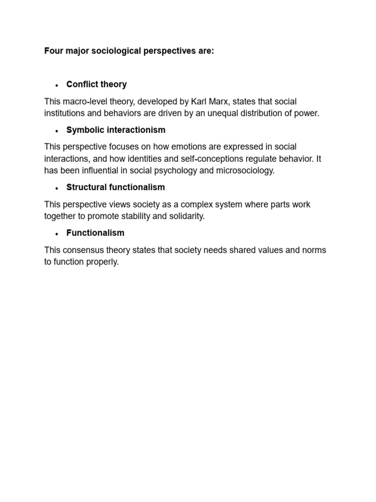 4 Major Socioogical Perspective Students | PDF