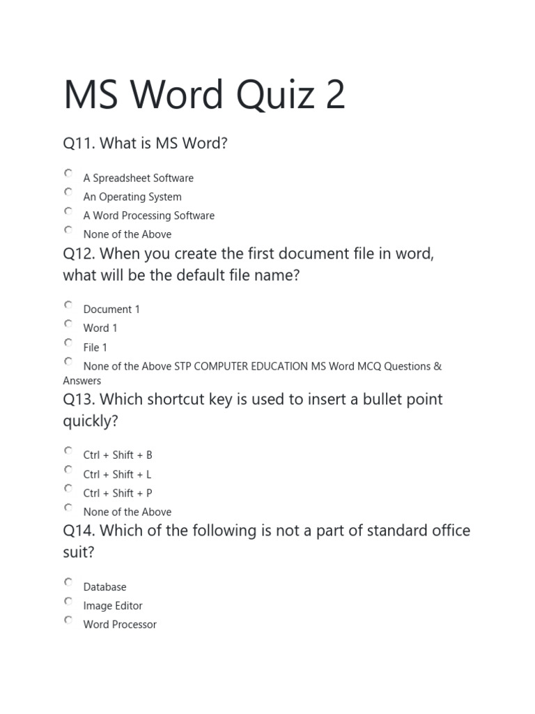 Advanced MS Word Quiz Questions | PDF