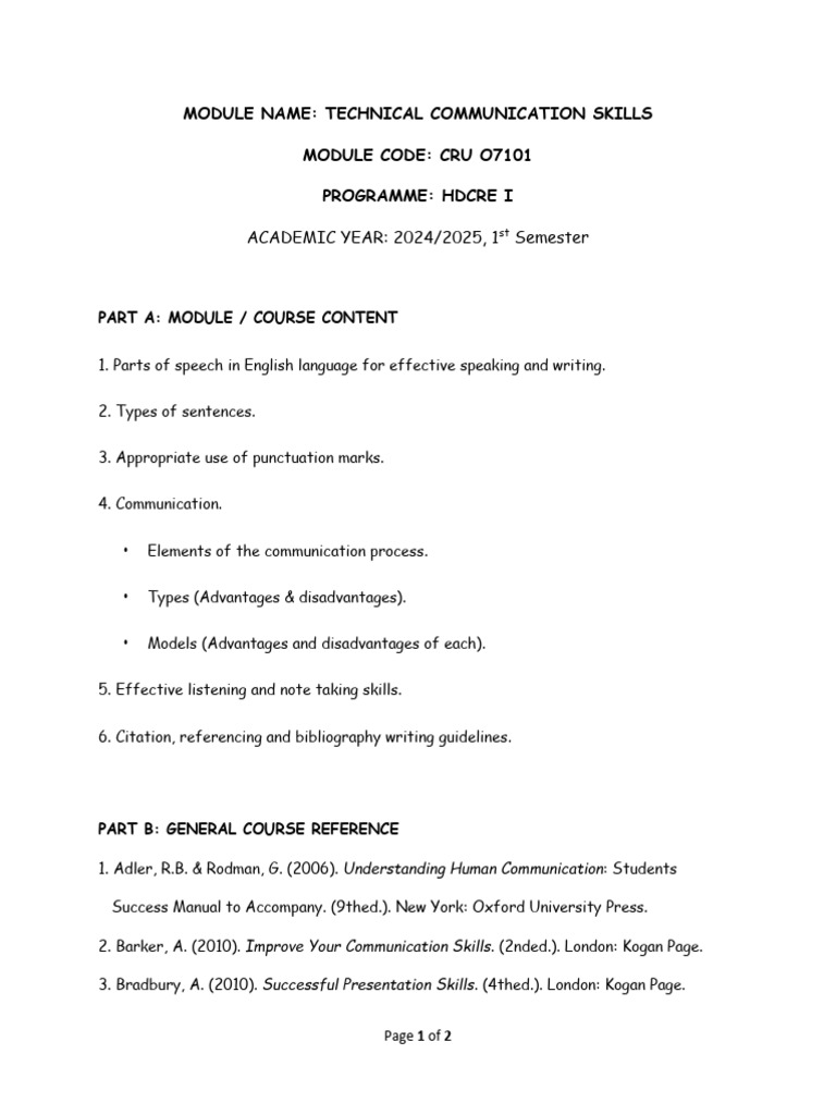 HDCRE I - Technical Comm Skills | PDF