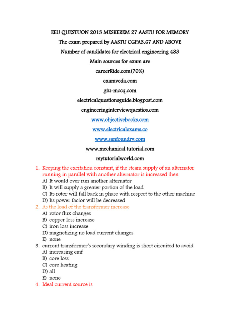 Eep Questuon 2013 Meskerem 27 Aastu For Memory | PDF | Transformer | Electric Power Transmission