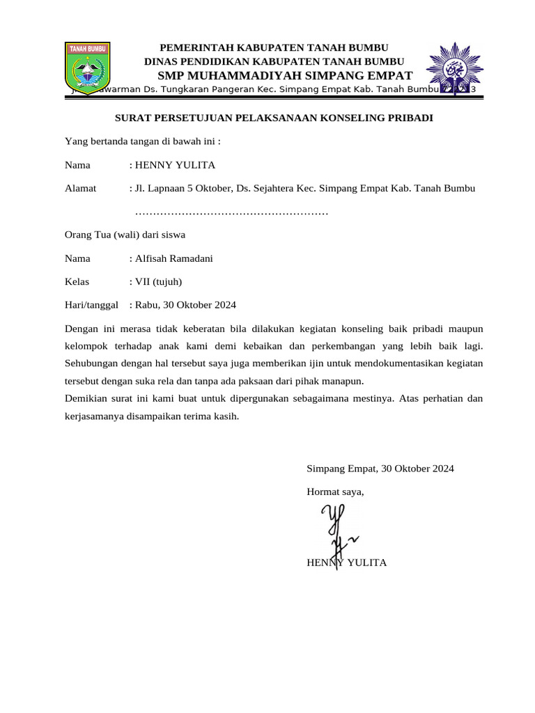 Ijin ORTU Konseling | PDF