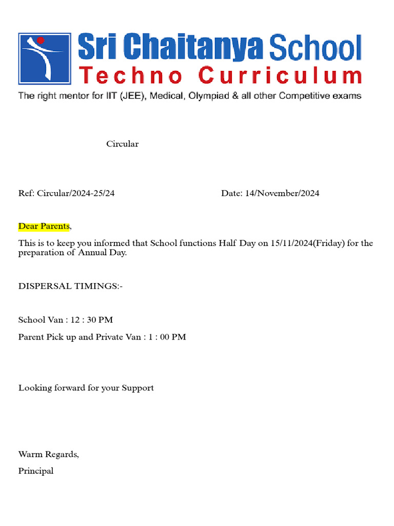 Pre and Primary Circular - 20241114 - 180700 - 0000 | PDF