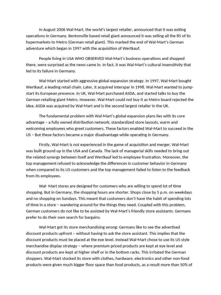 Wal-Mart's German Market Exit: Lessons | PDF | Walmart | Retail