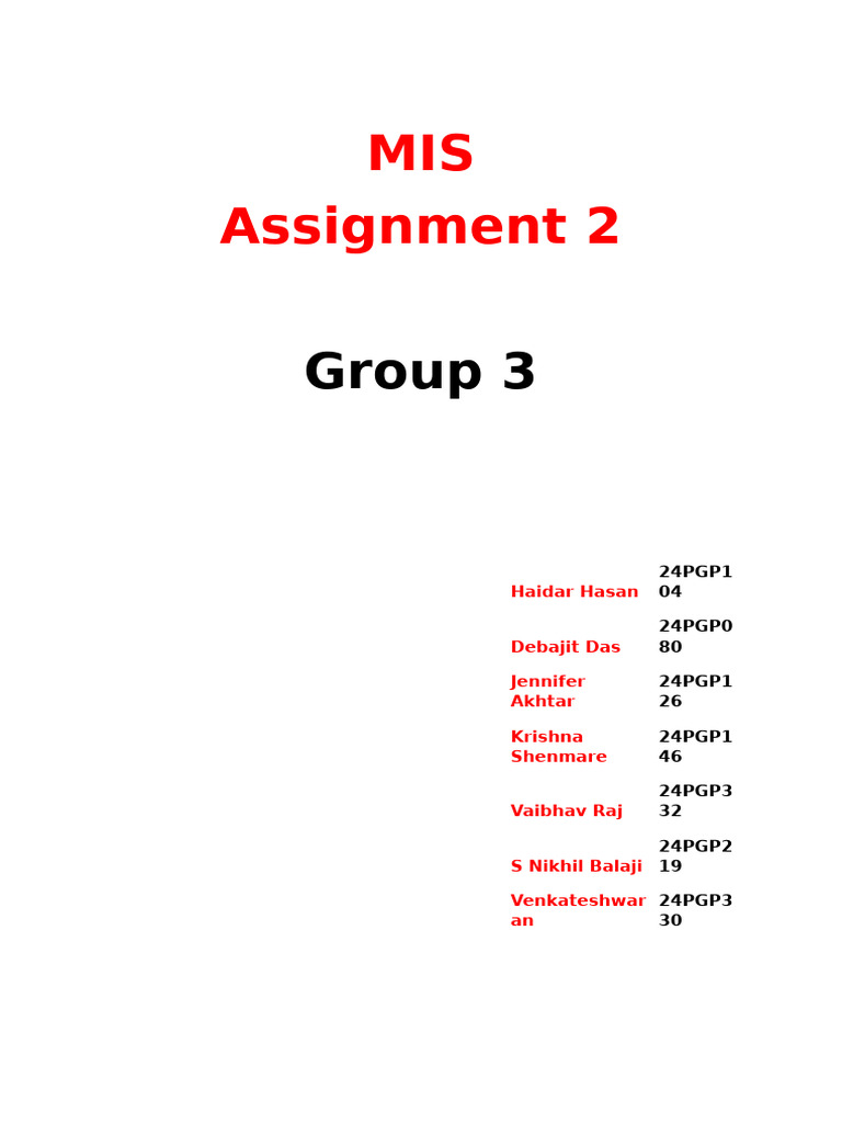 MIS Assignment 2 - Group 3 | PDF | Business | Health Care