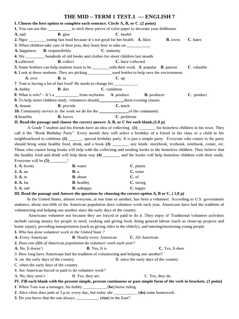 E7 ĐỀ THI GIỮA HKI- ANH 7 GLOBAL | PDF