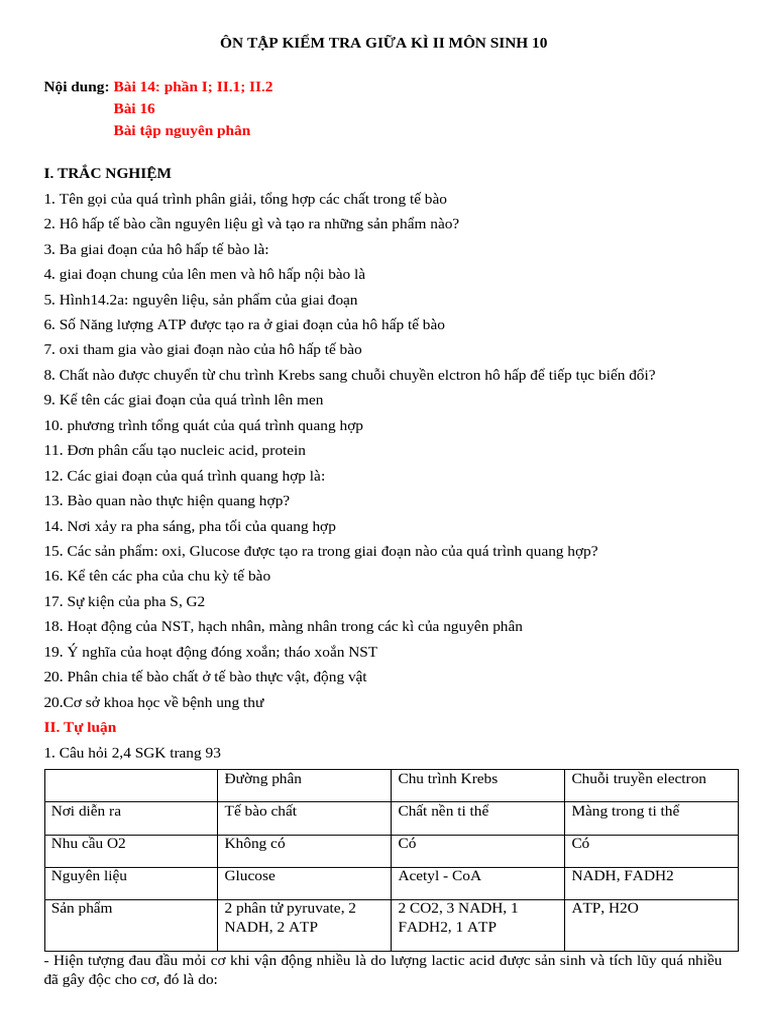 On T P Giua Ki 2 Sinh10 | PDF