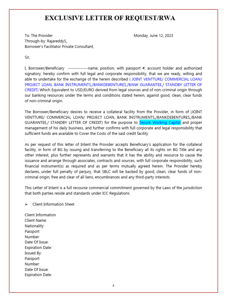 #Exclusive Letter of Request-2 | PDF | Letter Of Credit | Banks