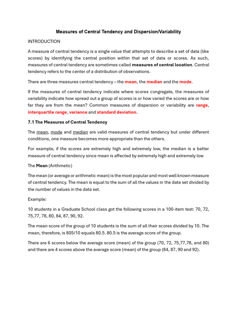Measure of Central Tendency Variability or Dispersion Group 6 | PDF ...