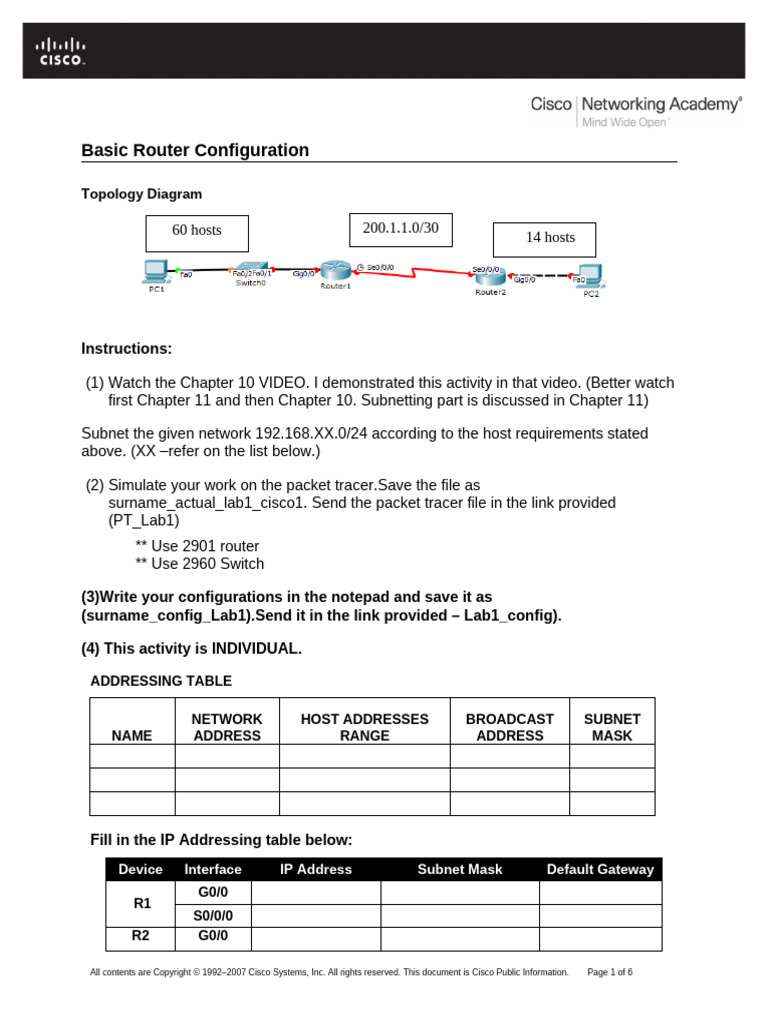 Actual Lab1 Cisco1 Fop | PDF | Router (Computing) | Computer Network