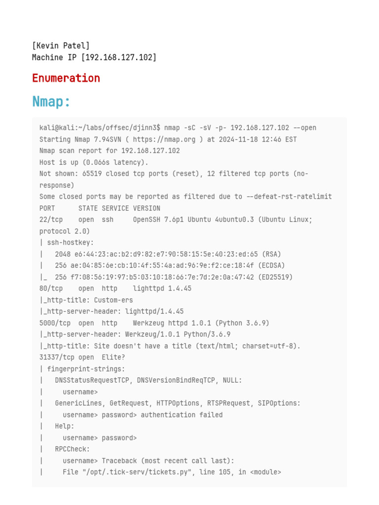 Offsec - Djinn3 by Kevin Patel | PDF | System Software | Internet Protocols